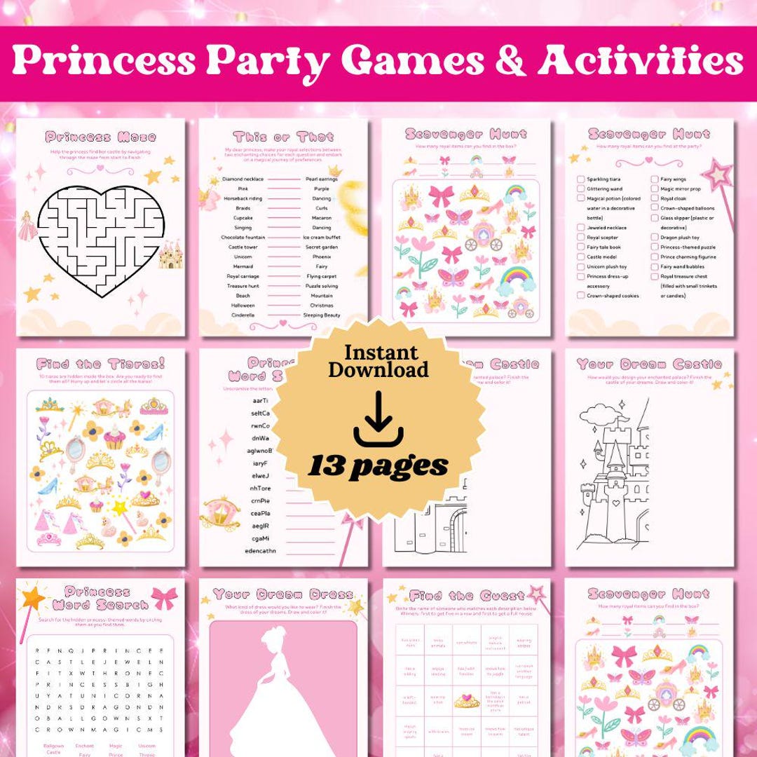 Princess Birthday Party Game Printables, Printable Princess Party Games ...