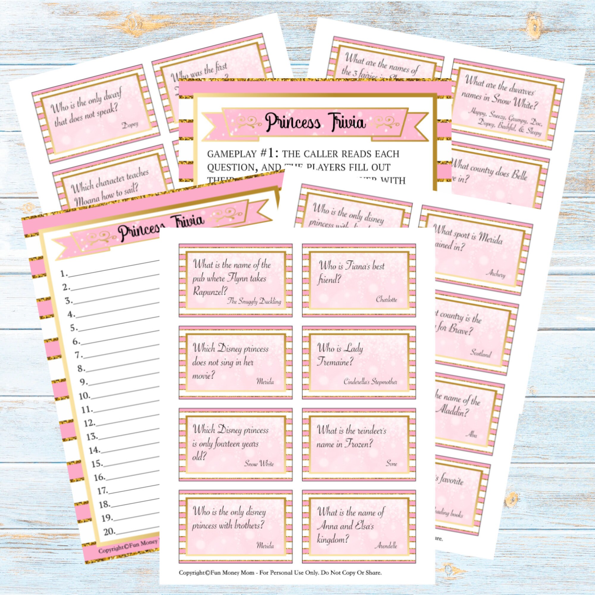 Princess Trivia Game | Etsy