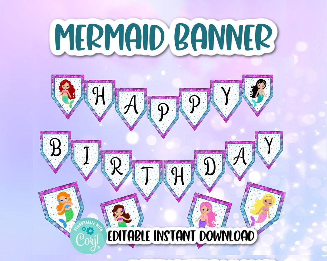 Printable Mermaid Banner, Mermaid Birthday Banner, Mermaid Banner ...