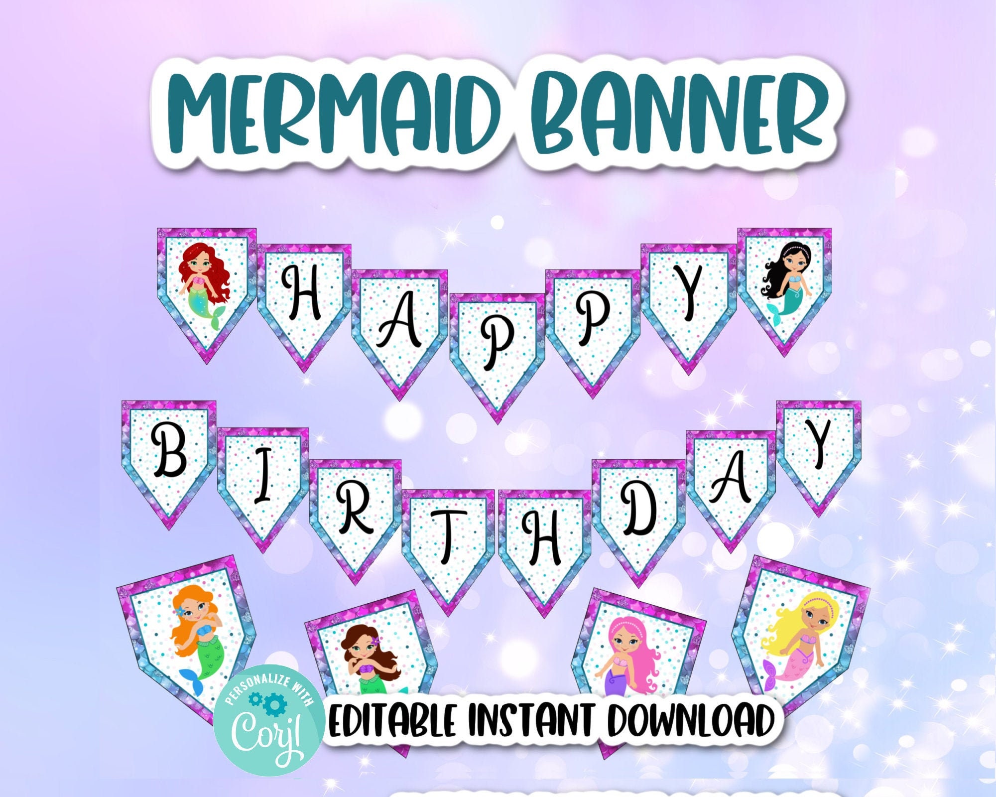 Printable Mermaid Banner, Mermaid Birthday Banner, Mermaid Banner ...