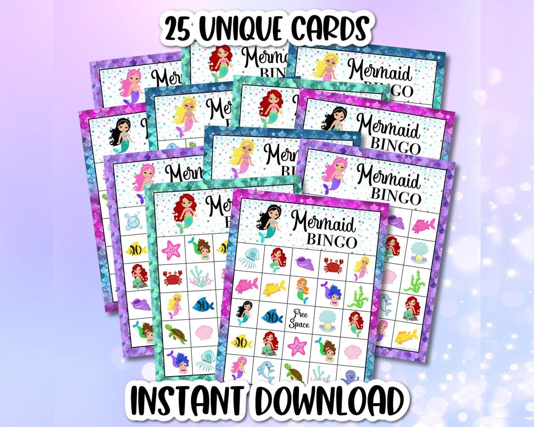 Mermaid Bingo Game: 25 Unique Cards, Party Games (digital Download) - Etsy