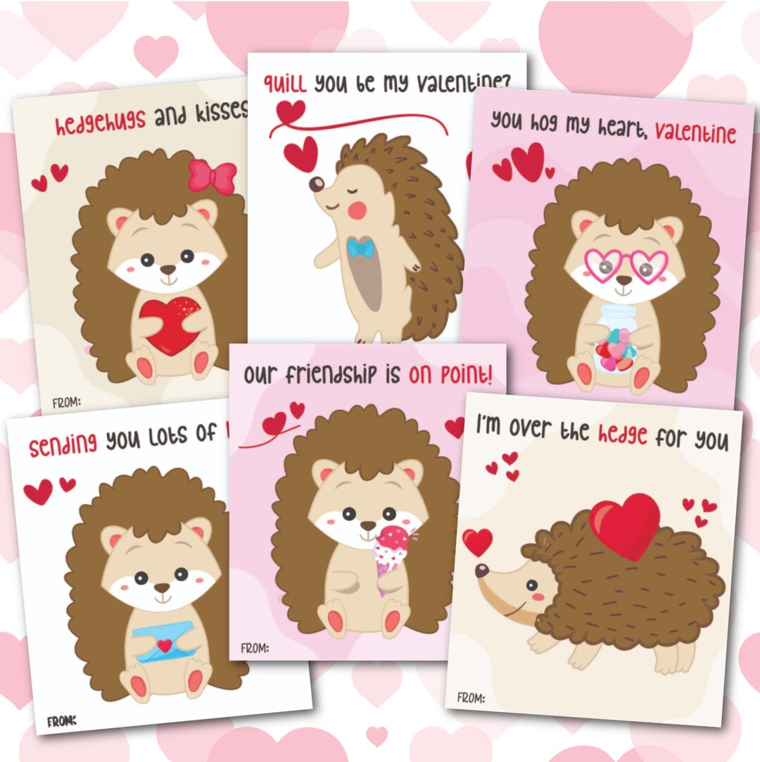 Hedgehog Valentines, Hedgehog Classroom Valentine Set - Etsy