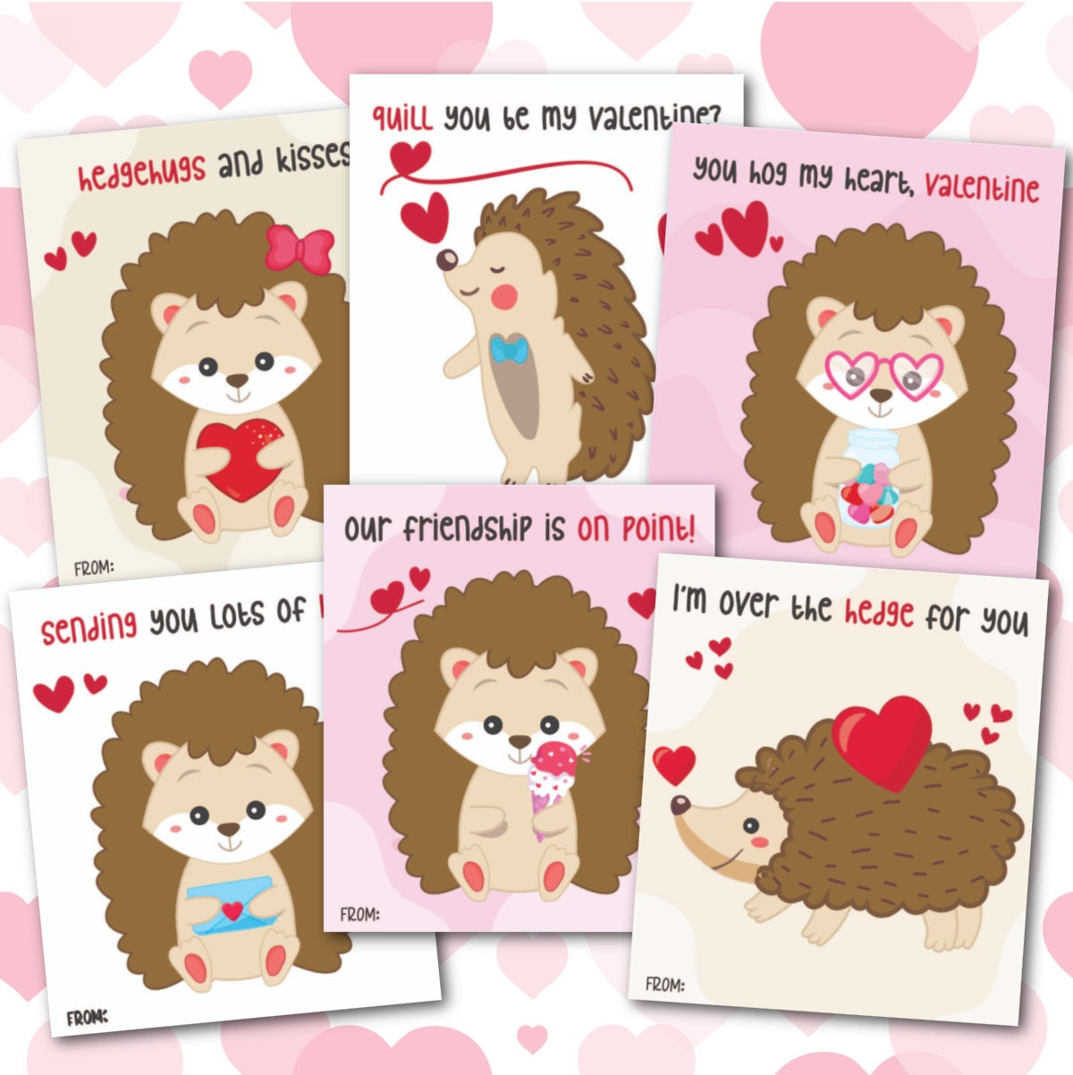 Hedgehog Valentines, Hedgehog Classroom Valentine Set - Etsy