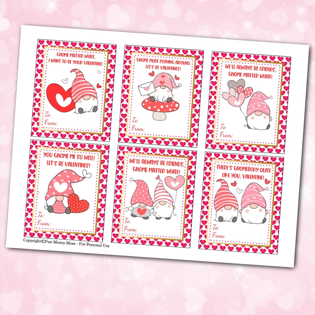 Gnome Valentine Cards, Classroom Valentines, Valentines for Kids - Etsy