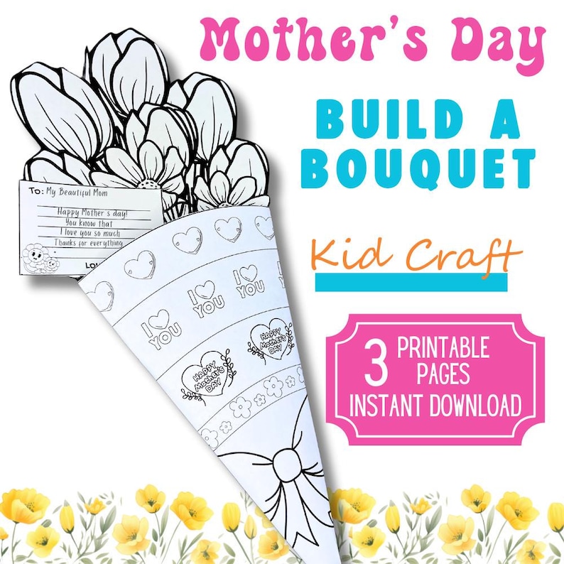 Mother's Day Paper Flower Bouquet Craft: Printable Kid Activity ...