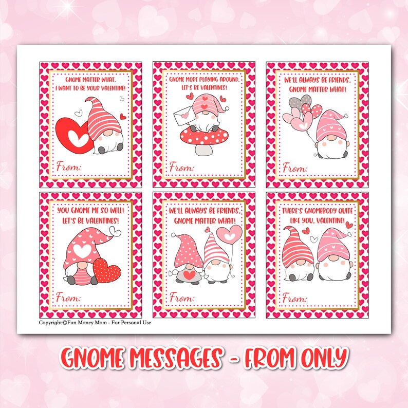 Gnome Valentine Cards, Classroom Valentines, Valentines for Kids - Etsy