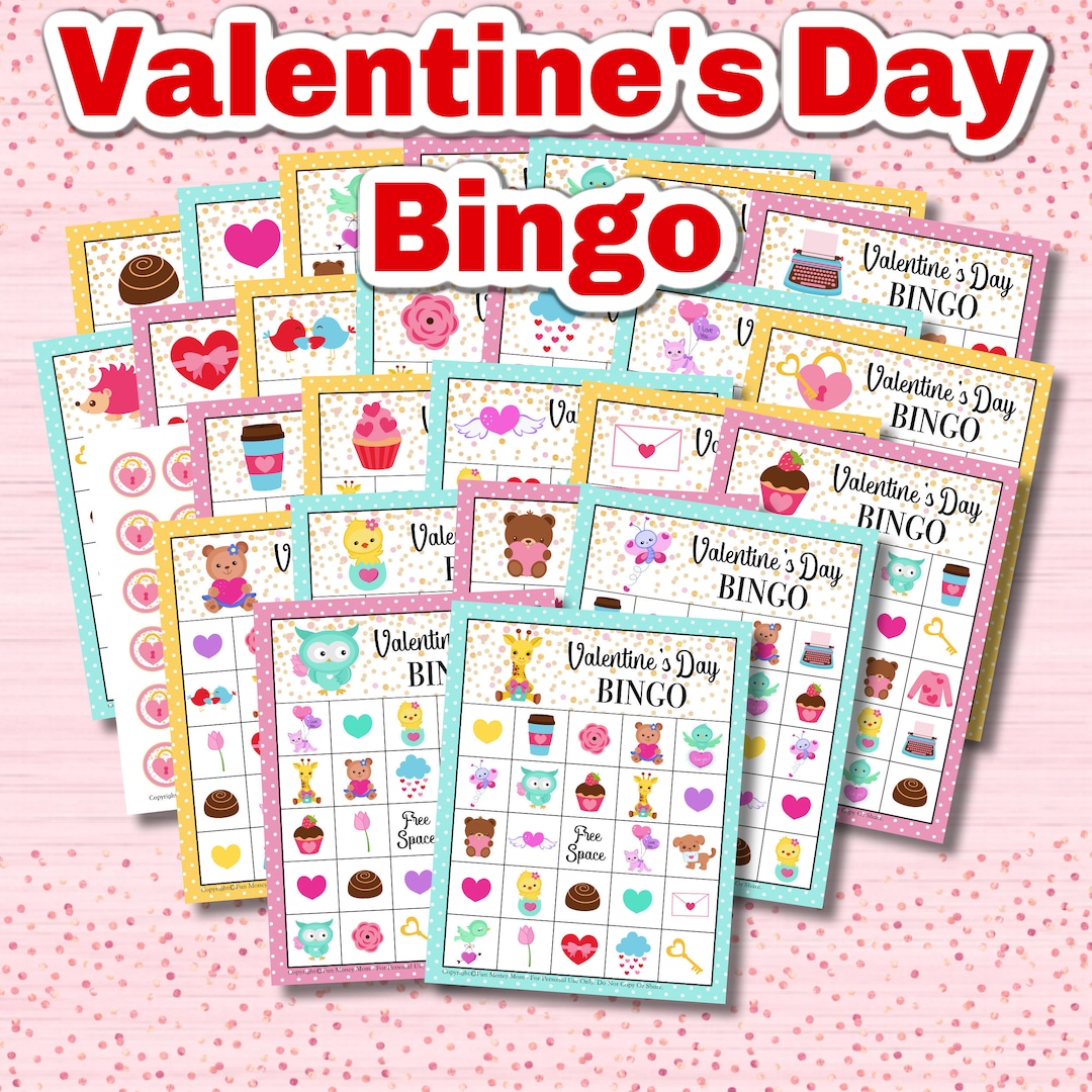Valentine's Day Bingo class Set, Printable Bingo Game, Valentine's Day ...