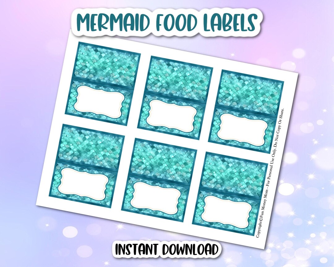Mermaid Party Food Labels: Printable Treat Table Decor (digital ...