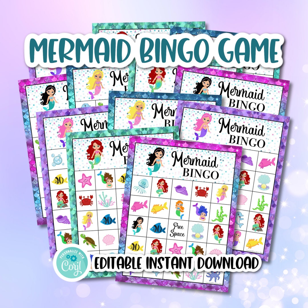 Mermaid Bingo Game Mermaid Party Games Mermaid Games - Etsy