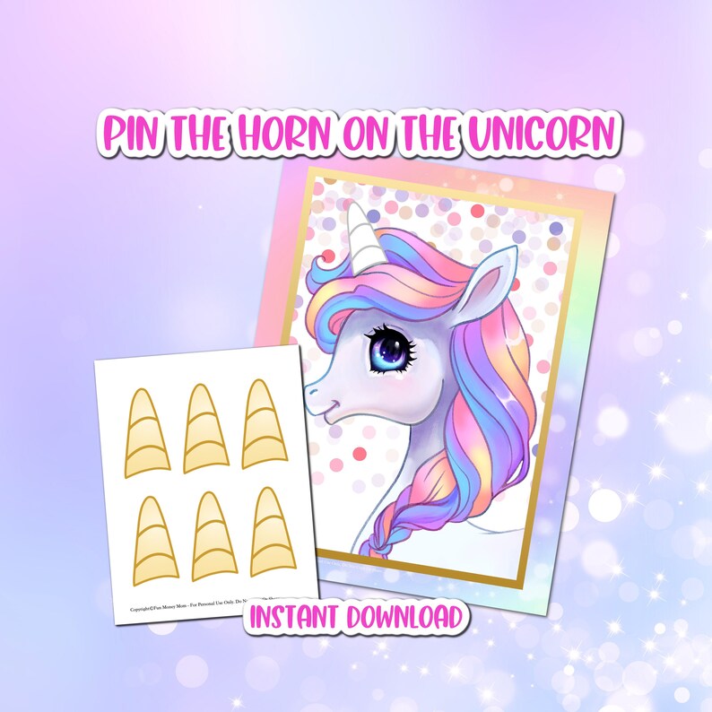 Pin the Horn on the Unicorn (pastel Colors), Unicorn Party Game ...