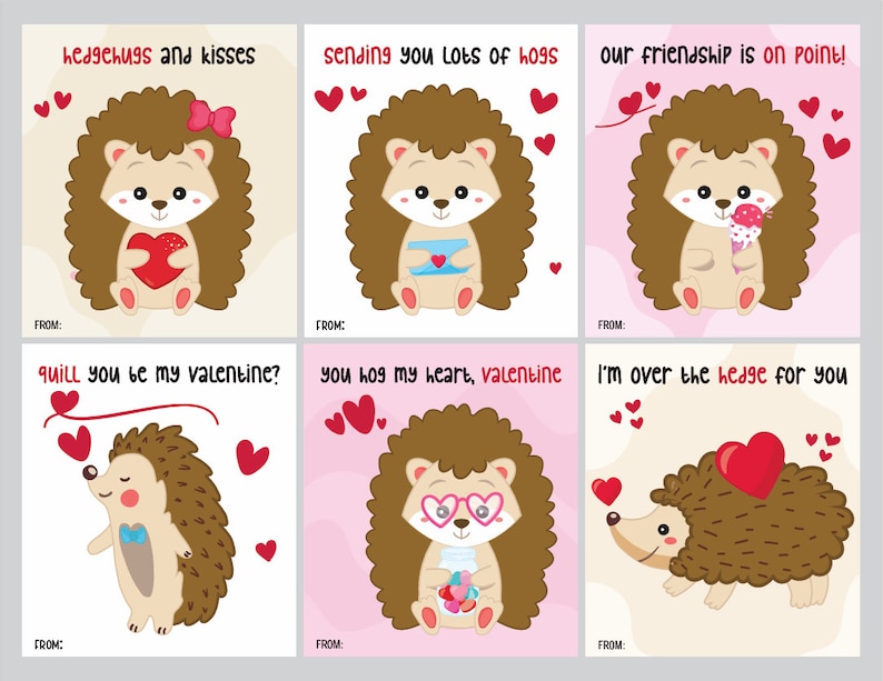 Hedgehog Valentines, Hedgehog Classroom Valentine Set - Etsy