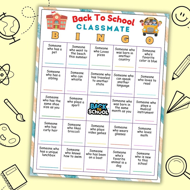 Back to School Classmate Bingo Game: Printable Icebreaker (digital ...
