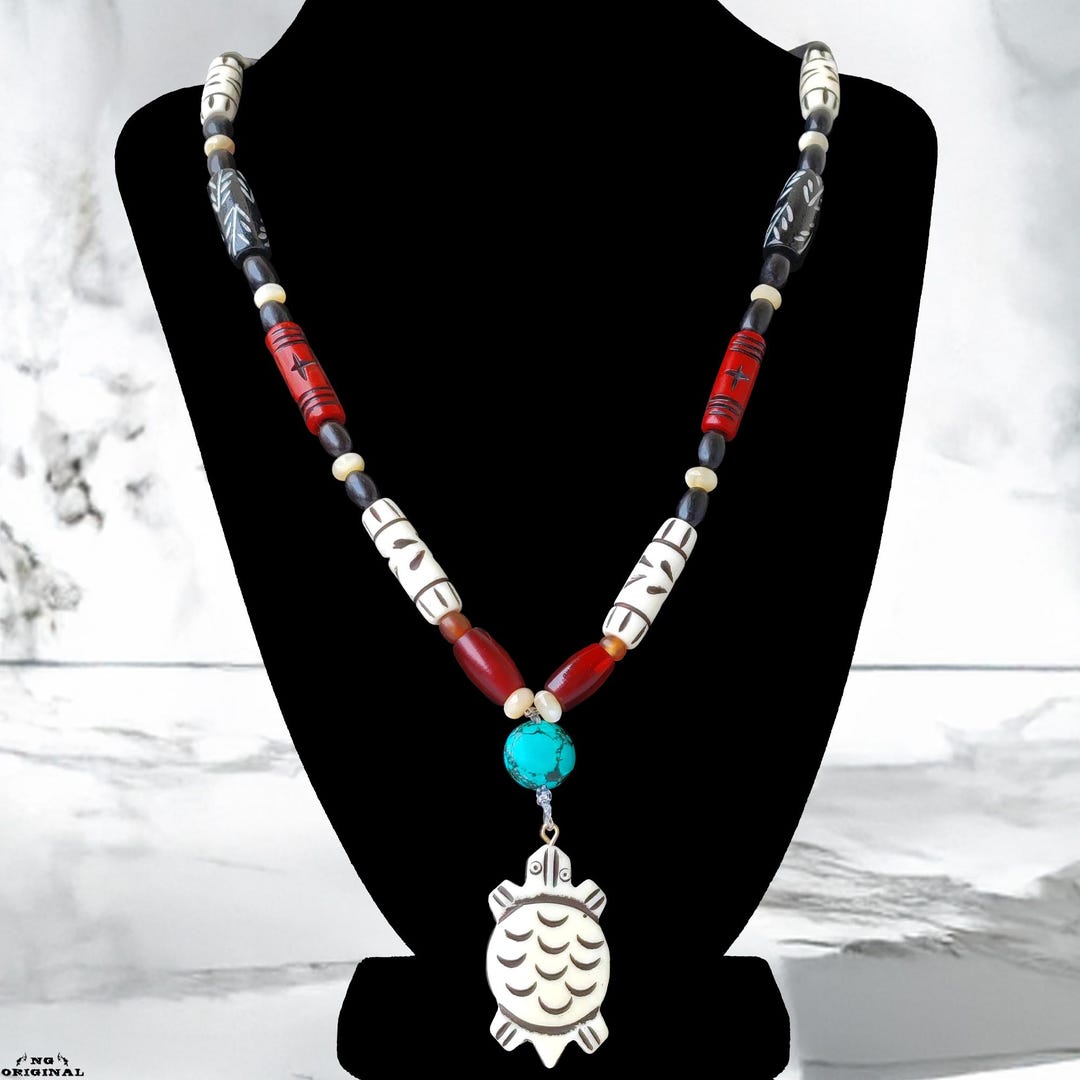 Handmade Native American Bone Turtle Necklace Spiritual & Tribal ...