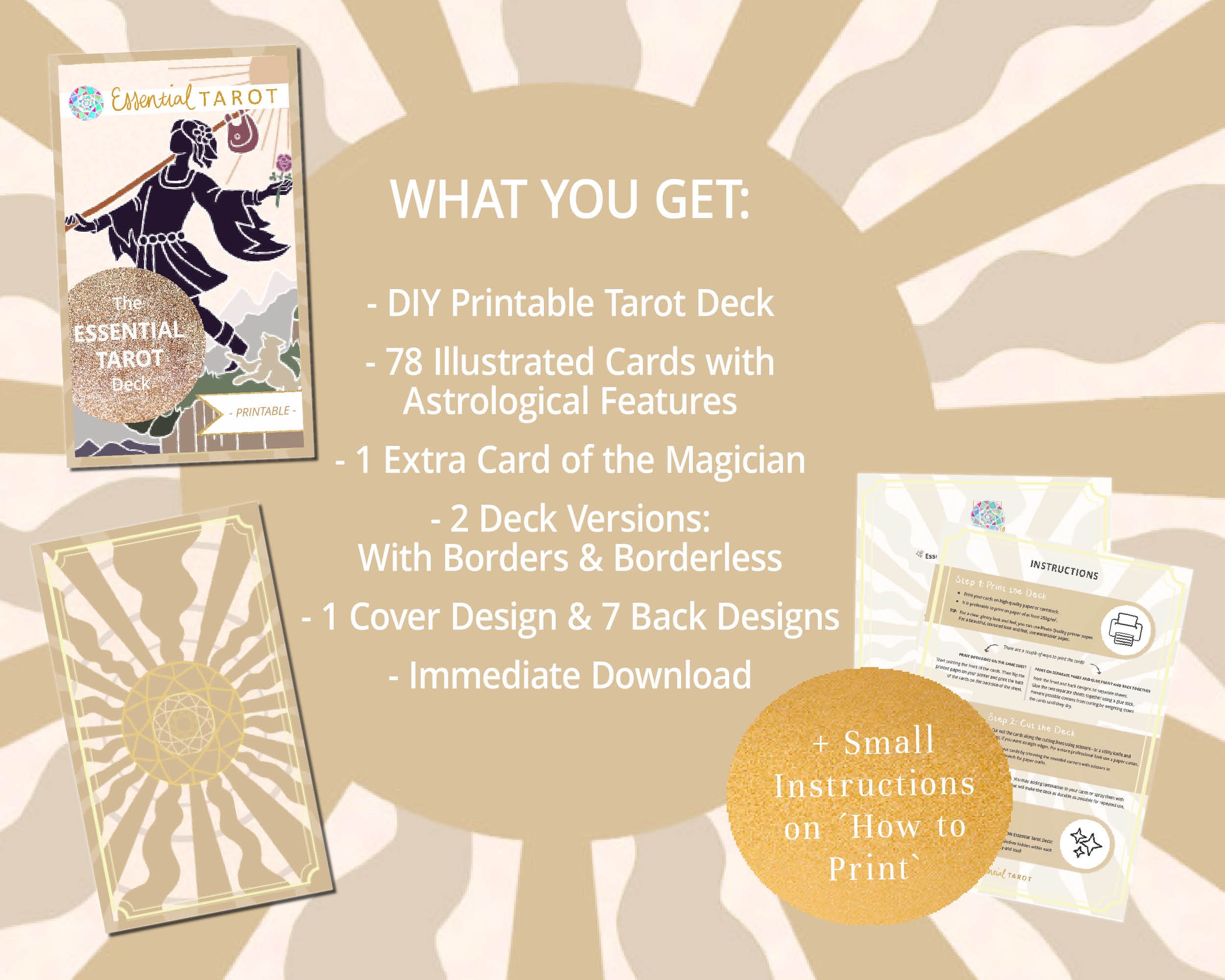 Printable Tarot Cards Original Size High-res 78-card Tarot Deck Instant ...