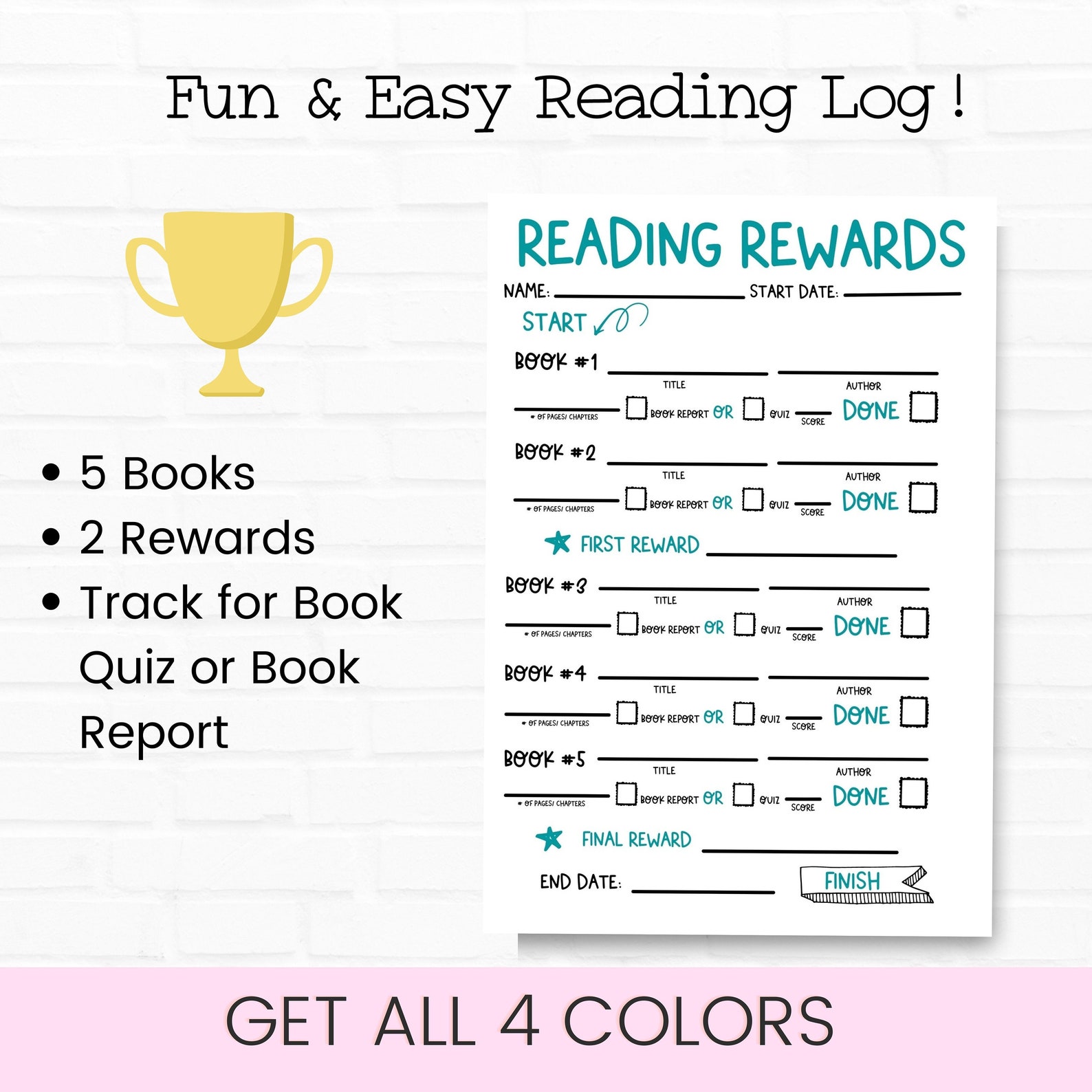 Printable Reading Log Reading Rewards PDF Homeschool - Etsy