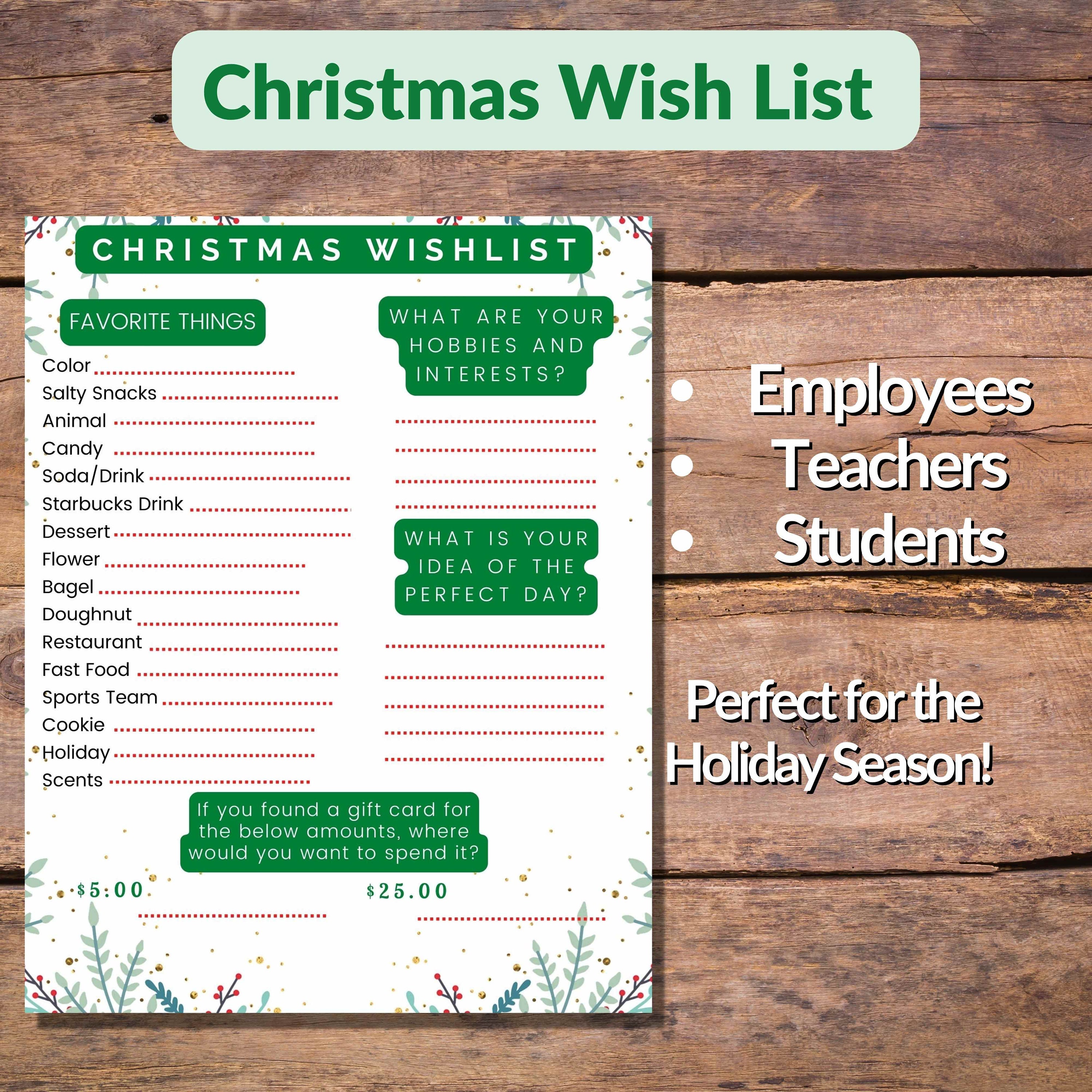 Christmas Wish List Secret Santa List Employee Wish List Manager Tools ...