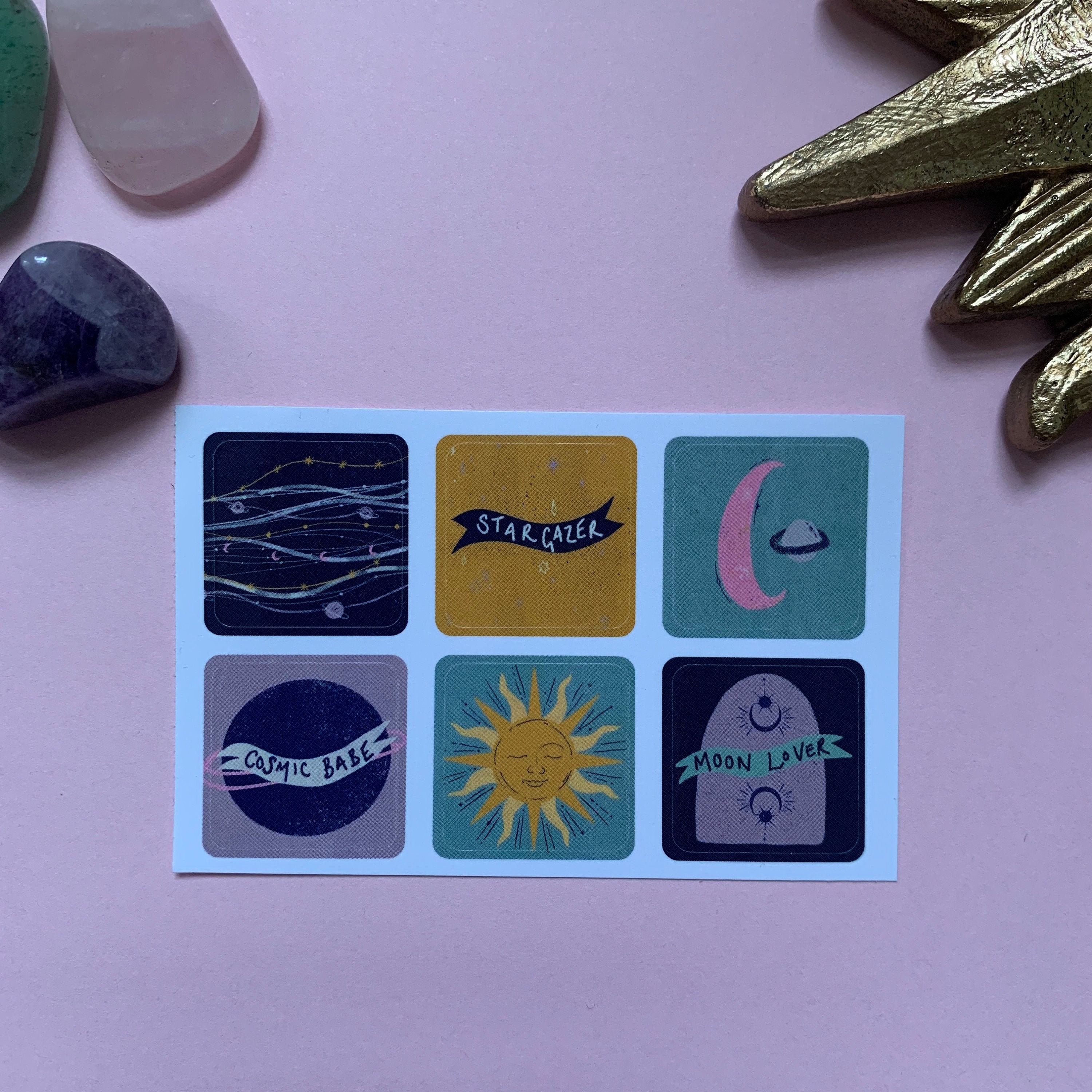 Cosmic Mini Sticker Sheet, Sun Star and Moon, Celestial Sticker Set ...