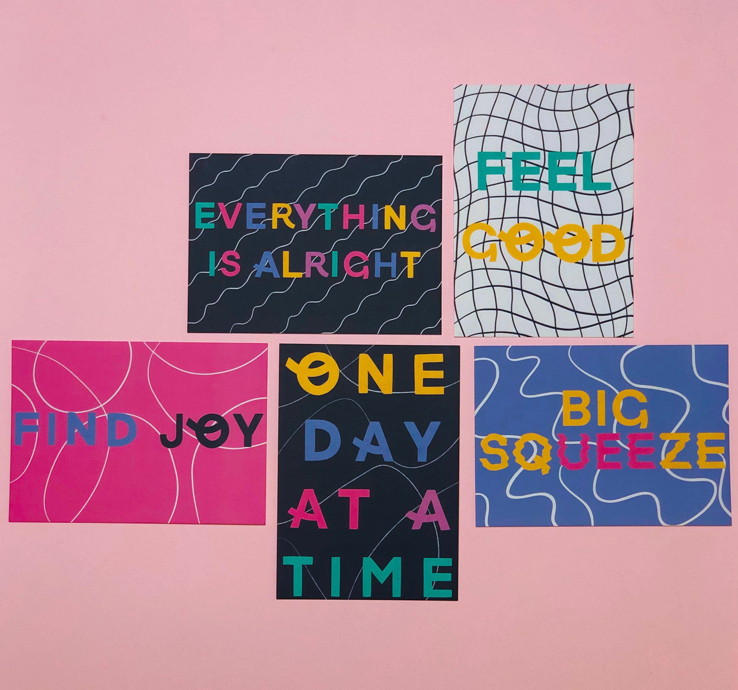 Feel Good Postcard Set de 5, mini impresiones A6 con citas positivas ...