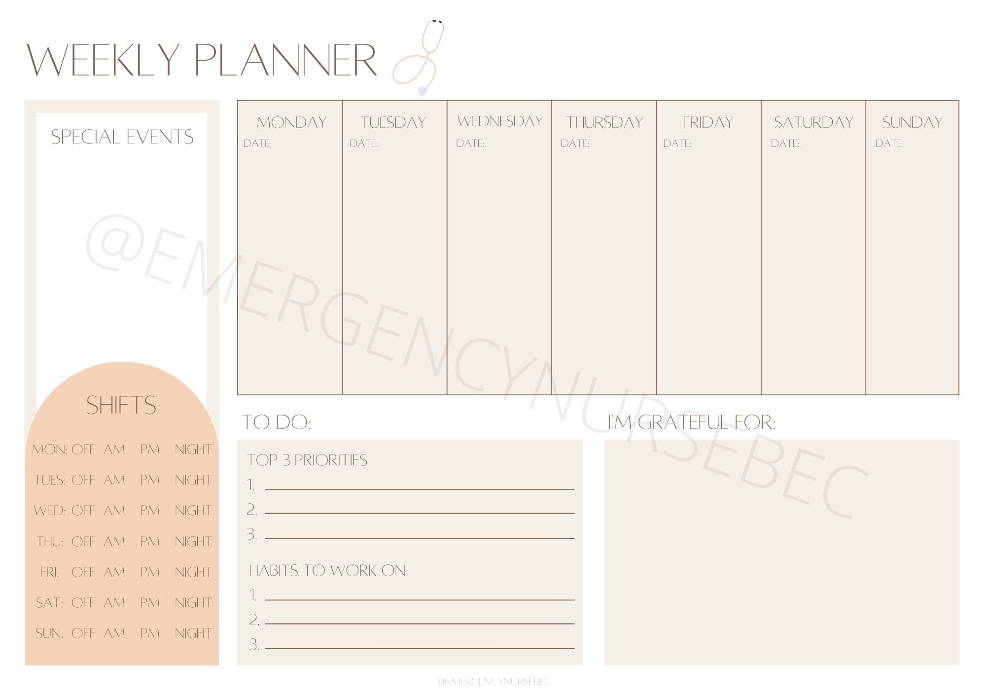 Nurse Weekly A4 Printable Planner - Etsy
