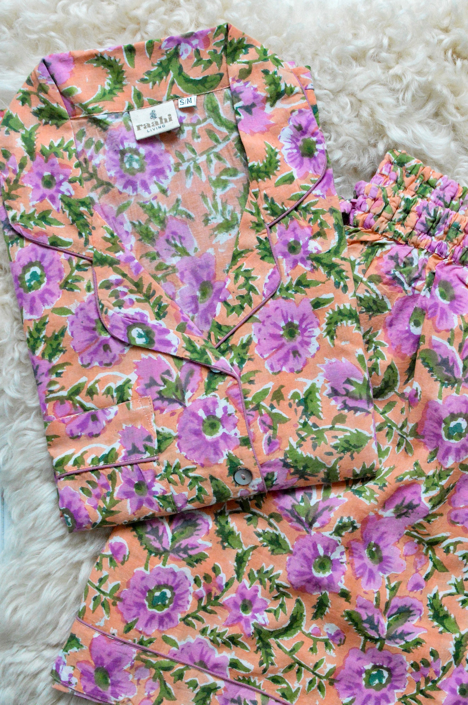 ORGANIC COTTON PAJAMAS in Peach 100% Cotton Hand Block Printed ...