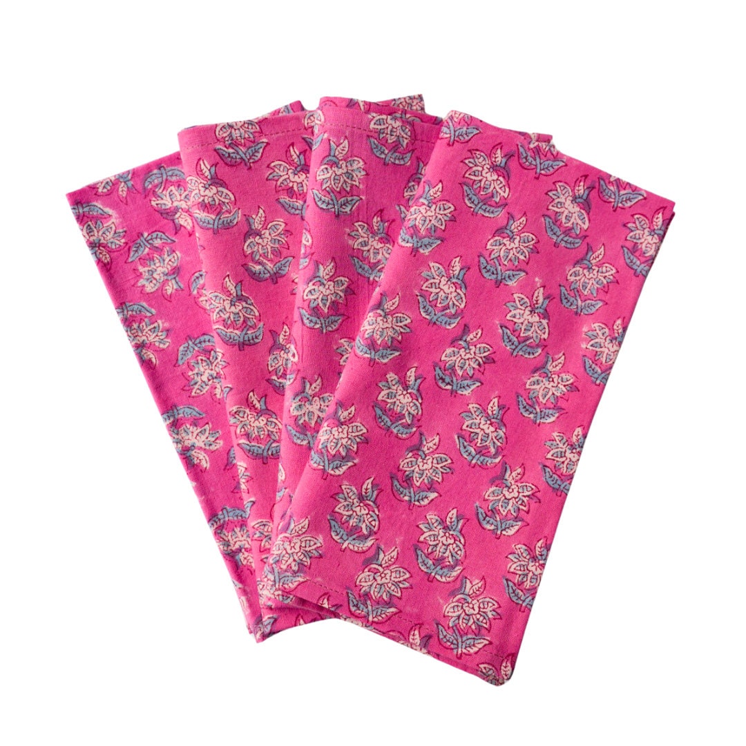 Hand Block Print Cloth Napkins Set of 4 100% Cotton Natural Dyes Eco ...