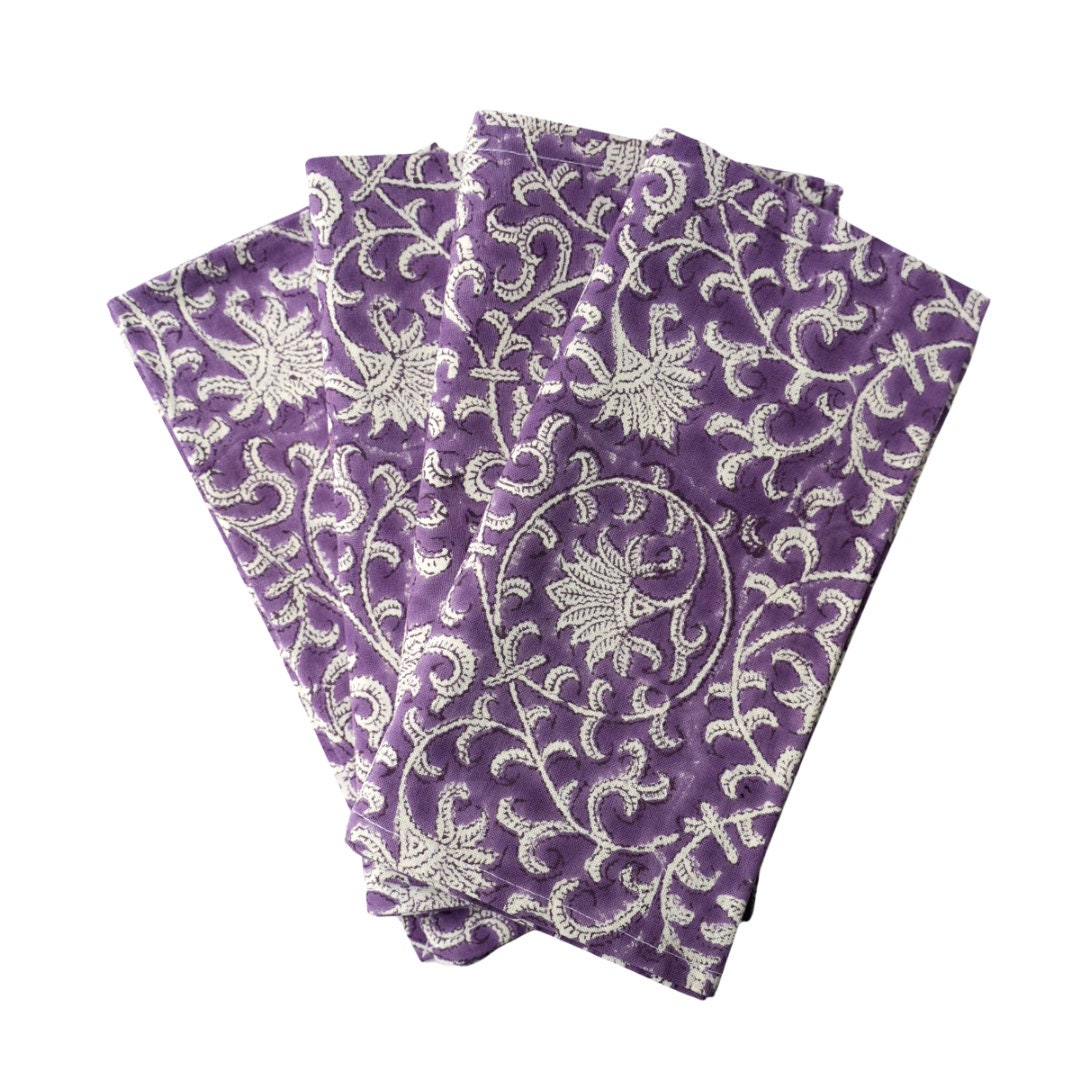 Hand Block Print Cloth Napkins Set of 4 100% Cotton Natural Dyes Eco ...