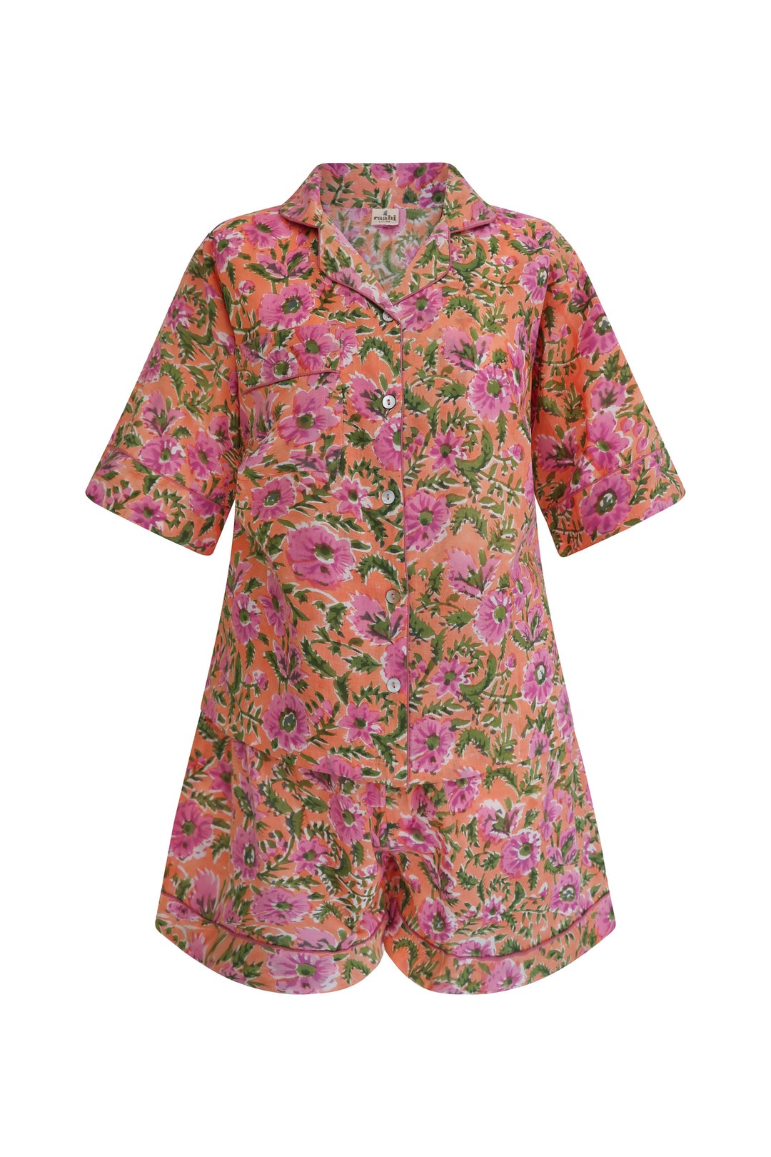 ORGANIC COTTON PAJAMAS in Peach 100% Cotton Hand Block Printed ...