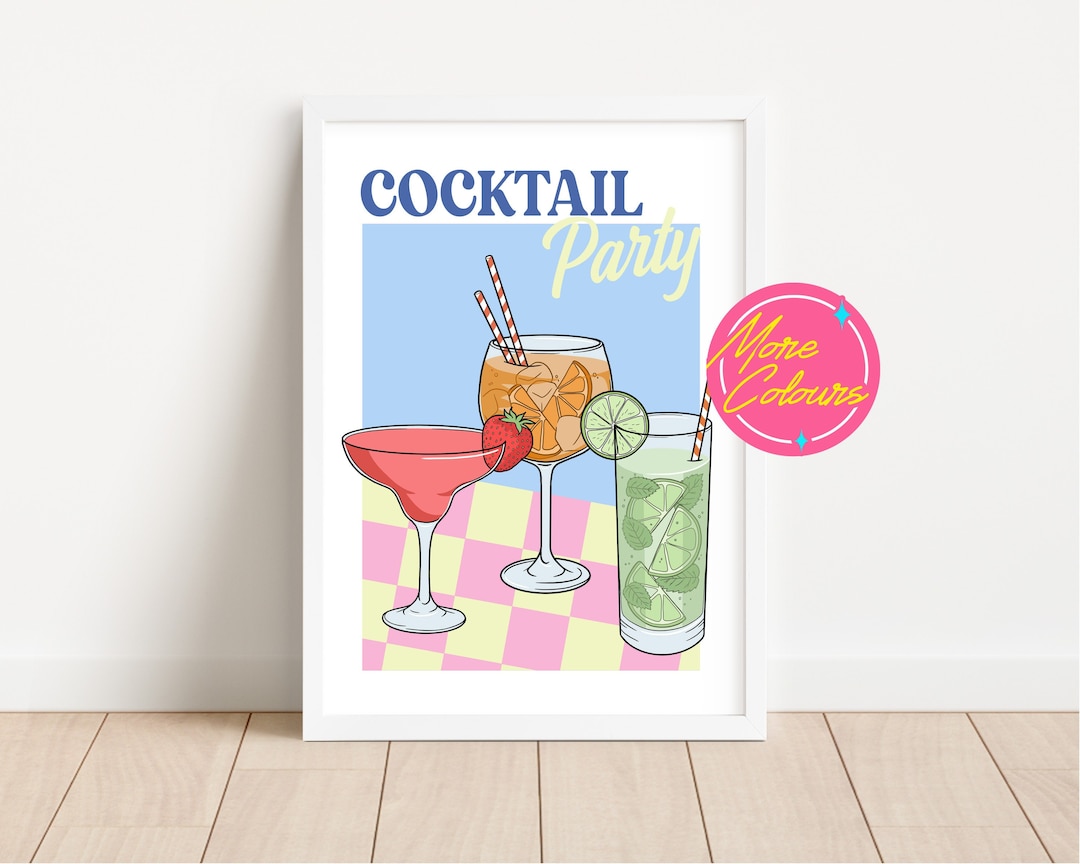 Cocktail Party Cute Illustrated Alcohol Drink Art Print A6 - Etsy