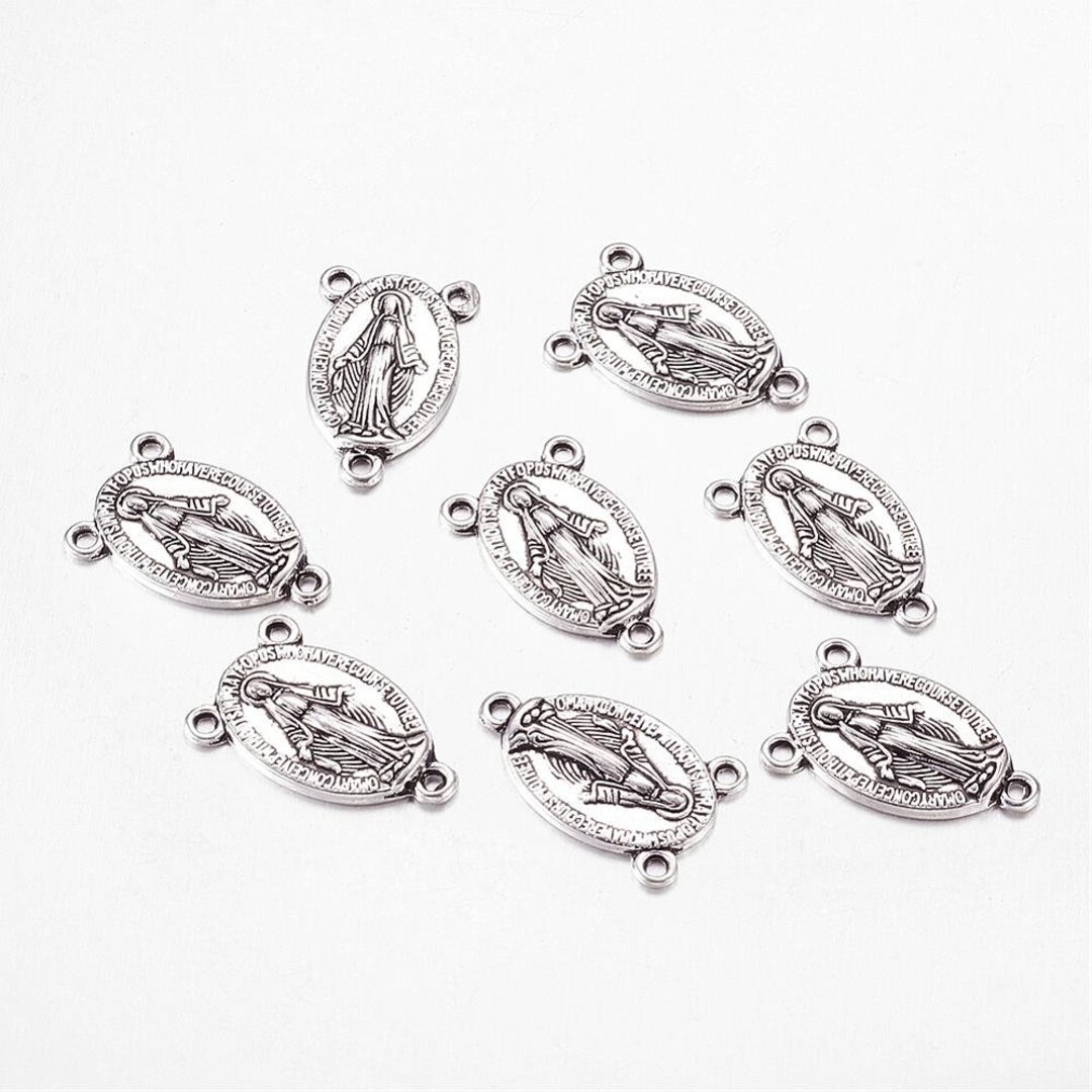 2 Centers Virgin Mary Rosary 23 X 14 X 3 Mm, Antique Silver Tibetan ...
