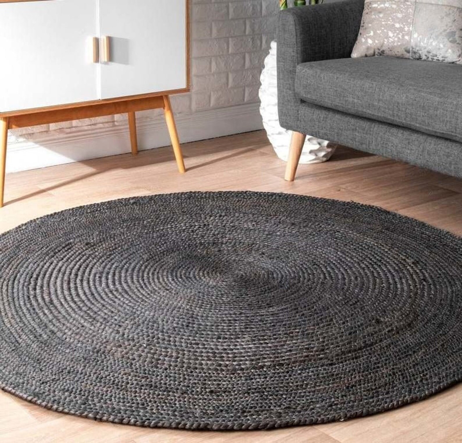 Natural Solid Black Shaided Round Rug braided rugs jute | Etsy