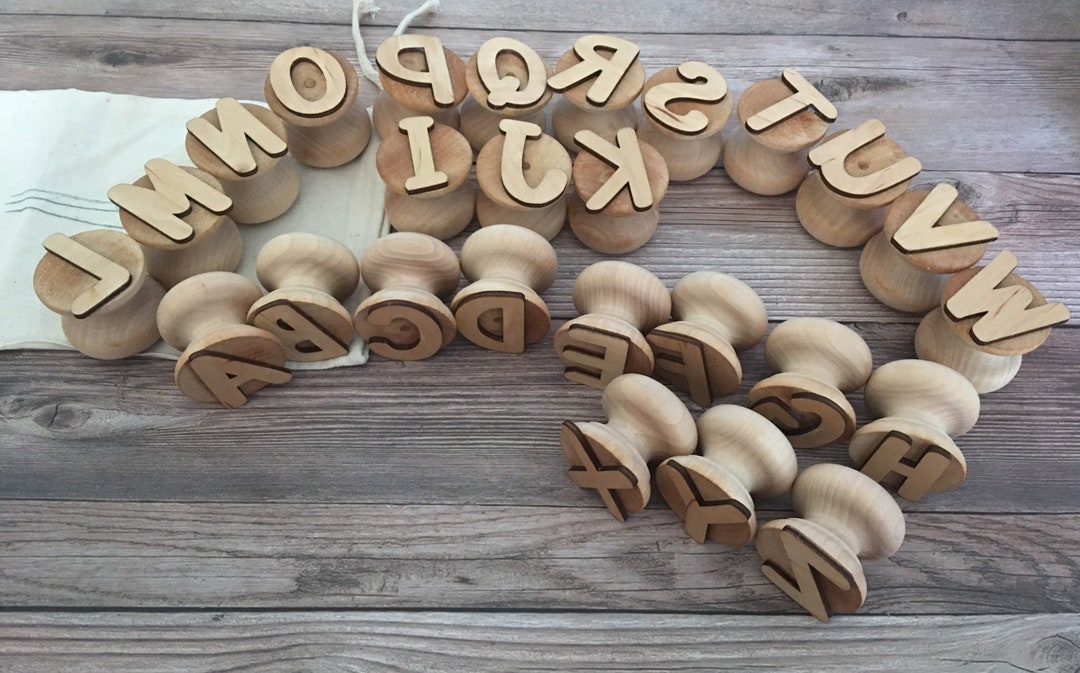 Alphabet Wood Stampers | Playdough Stamps | Playdough Tools | Wooden ...