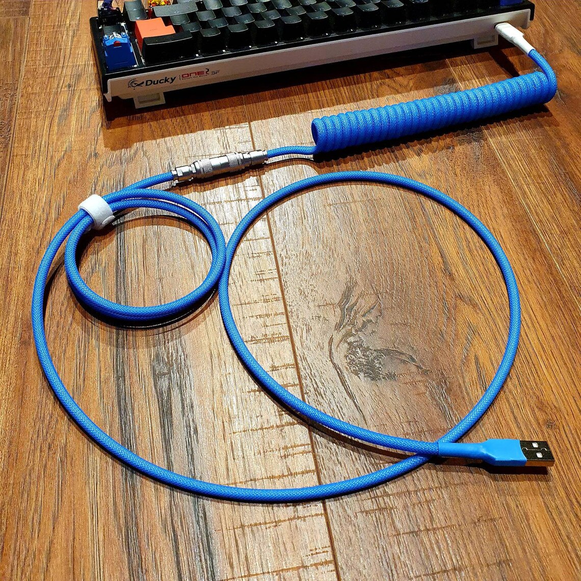 BLUE coiled artisan USB C cable for mechanical keyboards GX16 | Etsy