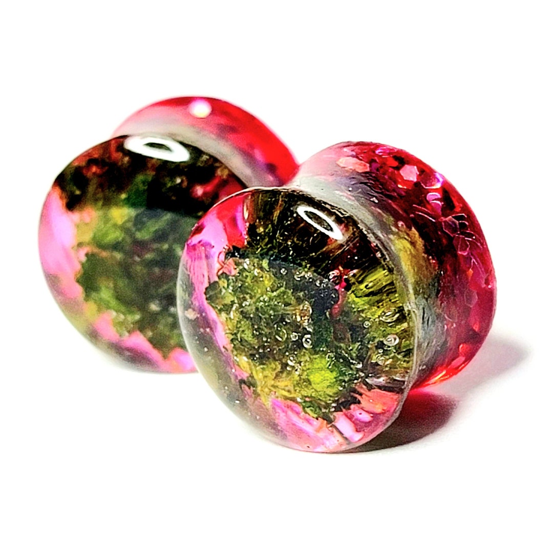 Hot Pink Pot Leaf Glitter Plugs | Pink Glitter Gauges | Double Flare ...