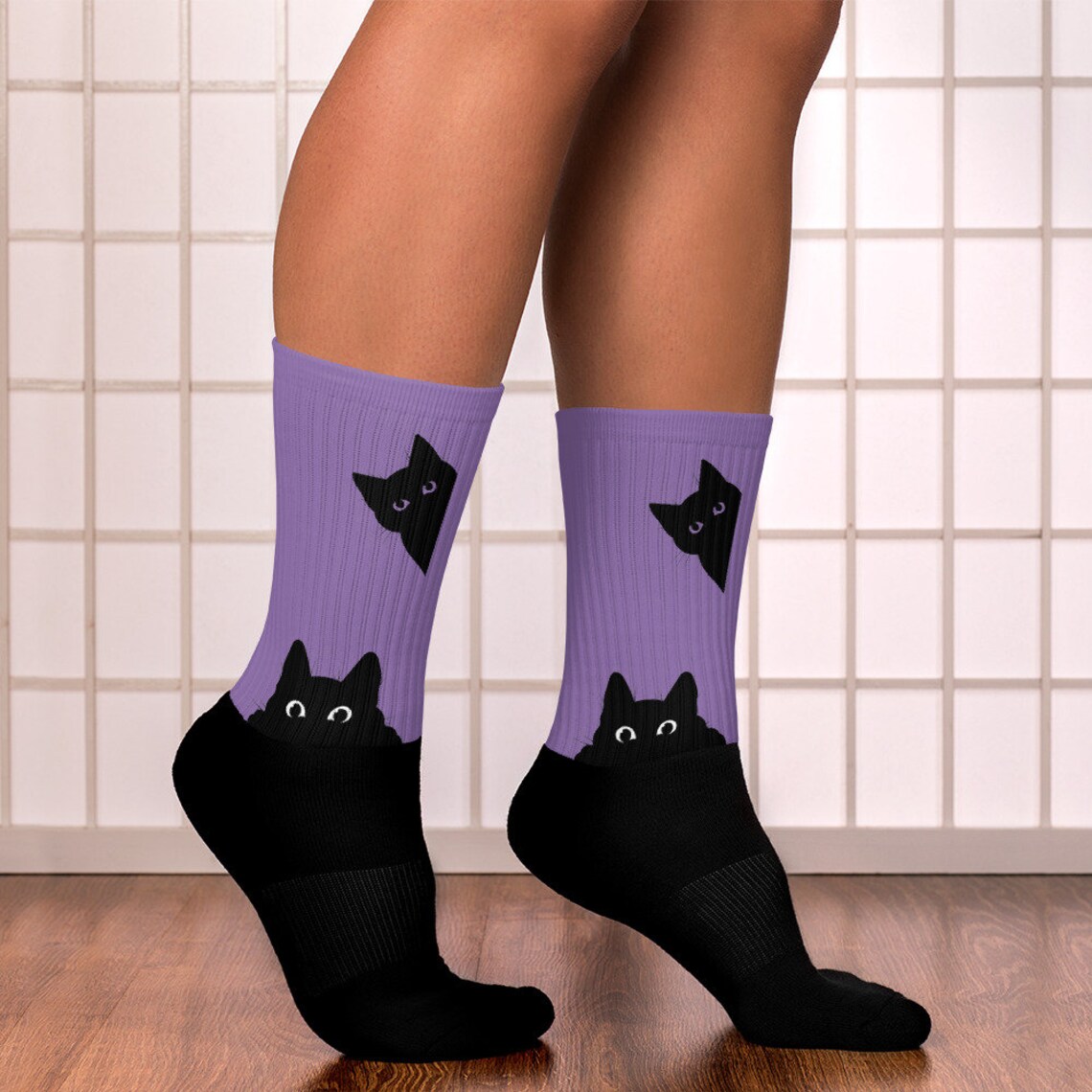 Adult Unisex Black Cat Socks | Purple and Black Size M L XL - Etsy