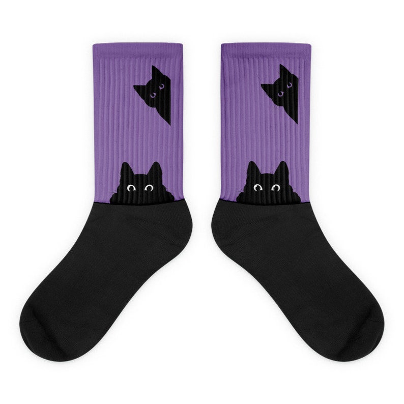 Adult Unisex Black Cat Socks | Purple and Black Size M L XL - Etsy