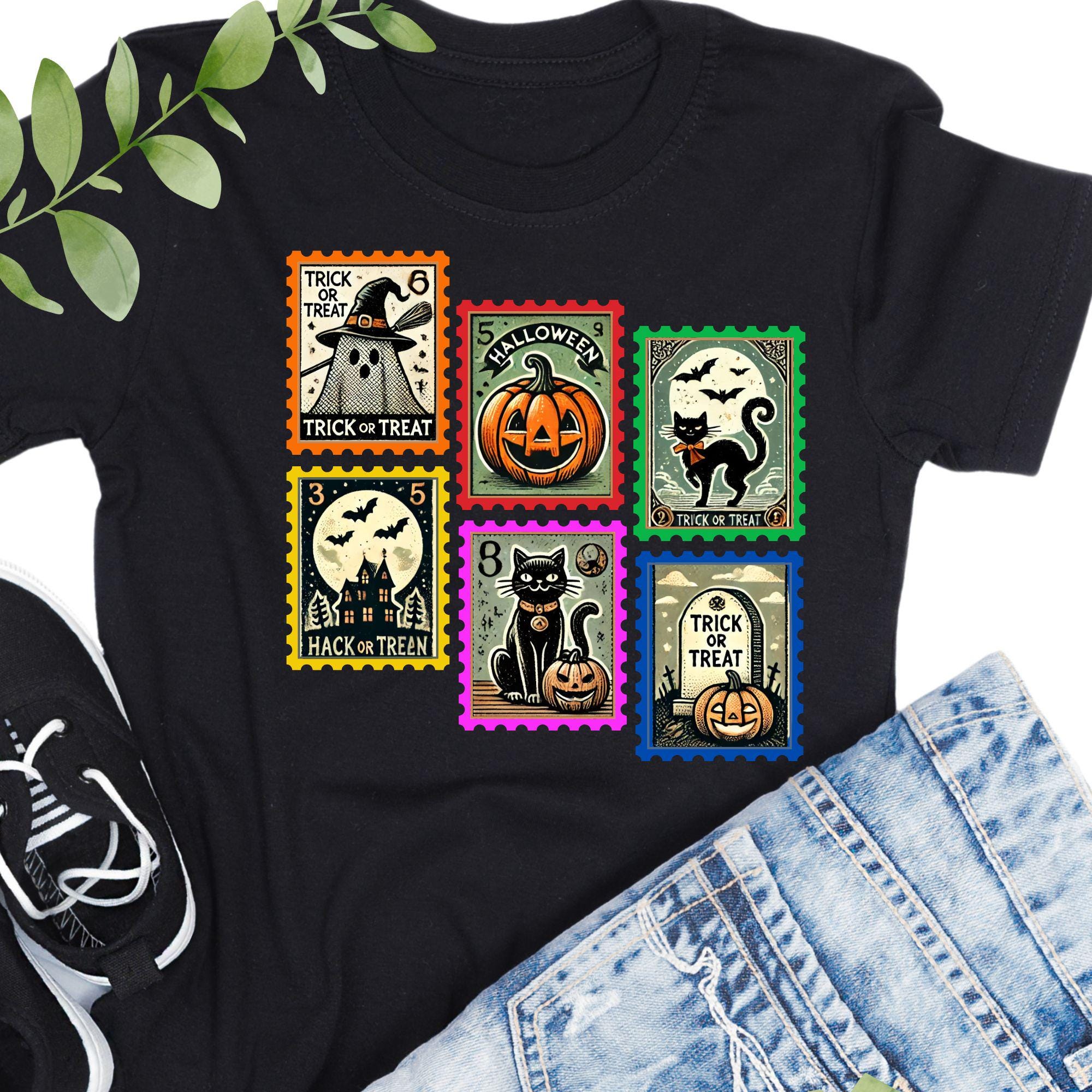 Vintage Halloween Clipart PNG: Retro Black Cat, Ghost & Pumpkin Designs ...