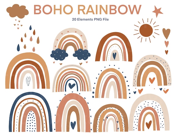 Paper Neutral Rainbow PNG Boho Rainbow Clipart Boho Nursery Decor Clip ...