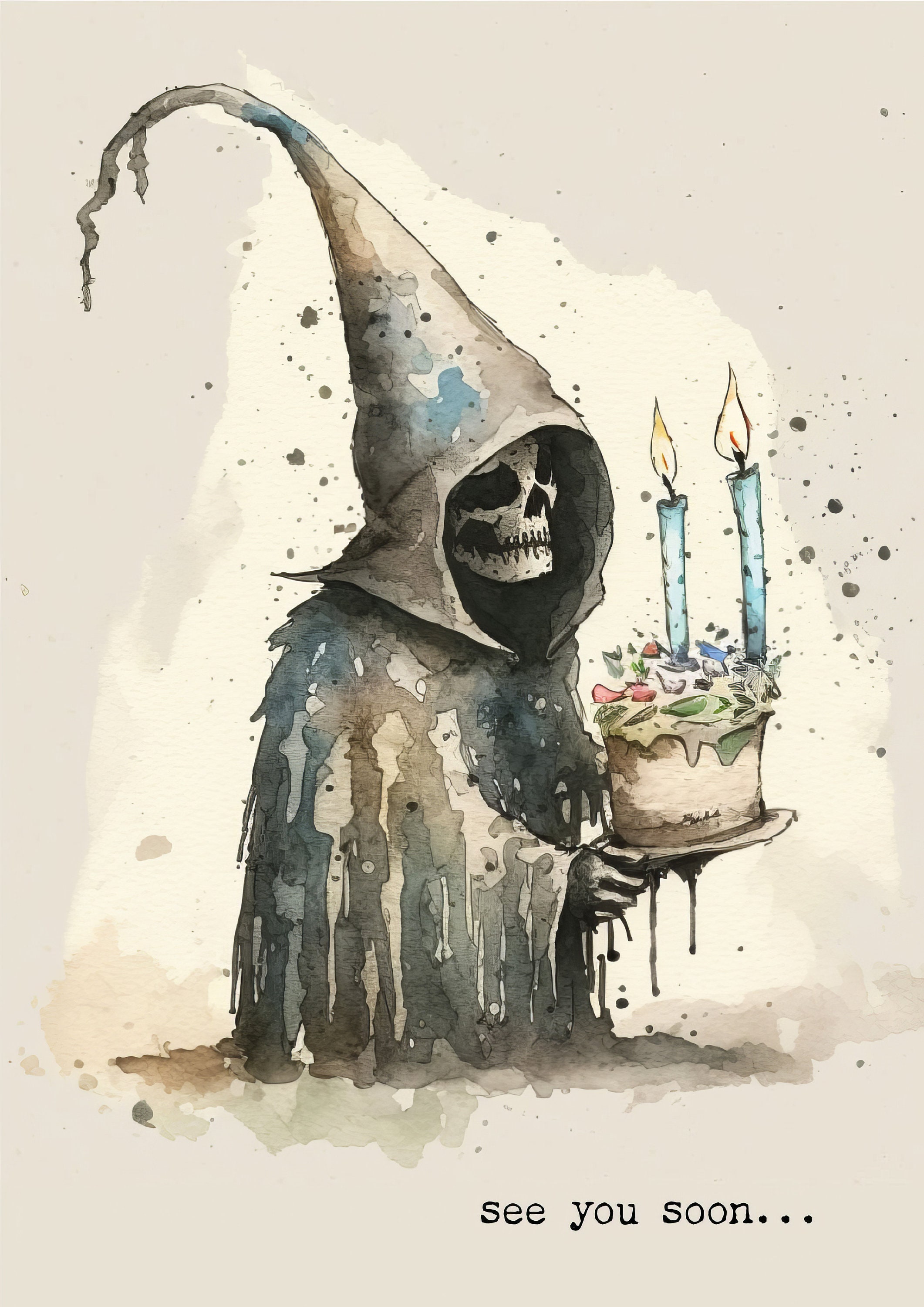 Printable Grim Reaper Birthday Card, Printable Birthday Card, Funny ...