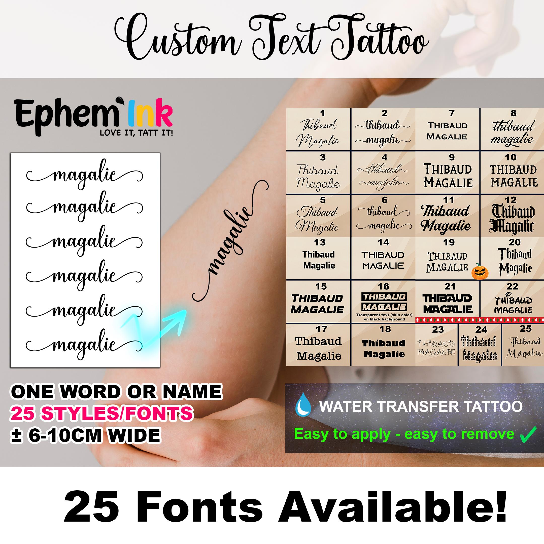 Temporary Tattoo Your Custom Text One Word or Name Set of 6 Temporary ...