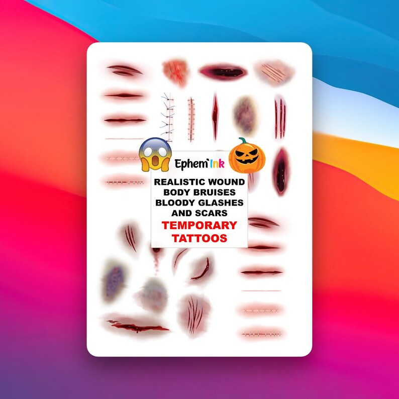 Set of 33 Temporary Tattoos for Halloween Realistic Wounds, Bruises ...