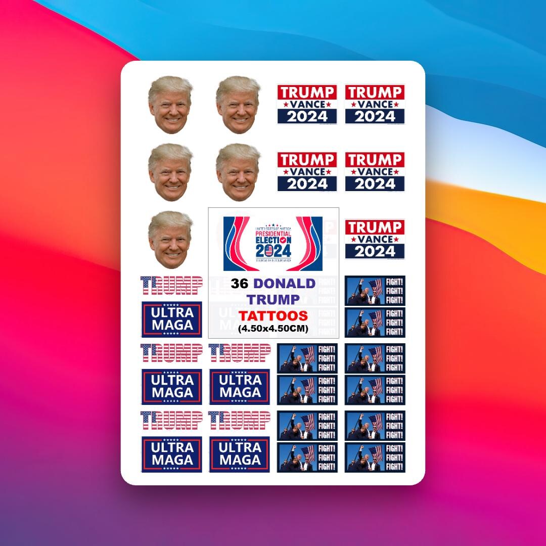 Set of Donald Trump 2024 Temporary Tattoos – Presidential Election ...