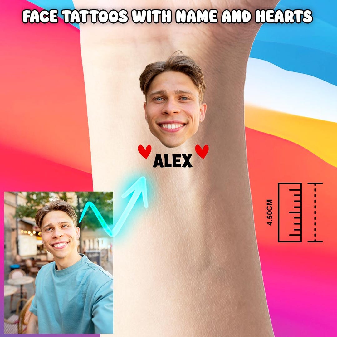 Set of 24 Custom Temporary Tattoos - Face From Your Photo - Text or ...