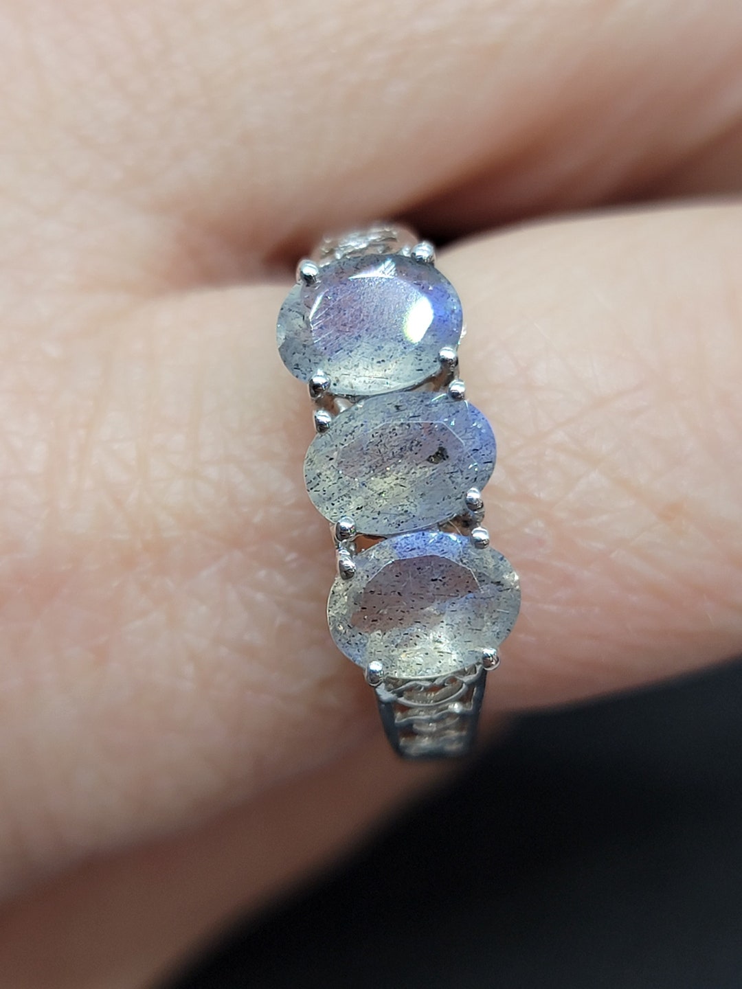 Sterling Silver Oval Clear Stones With Black Lines 3 Stone - Etsy