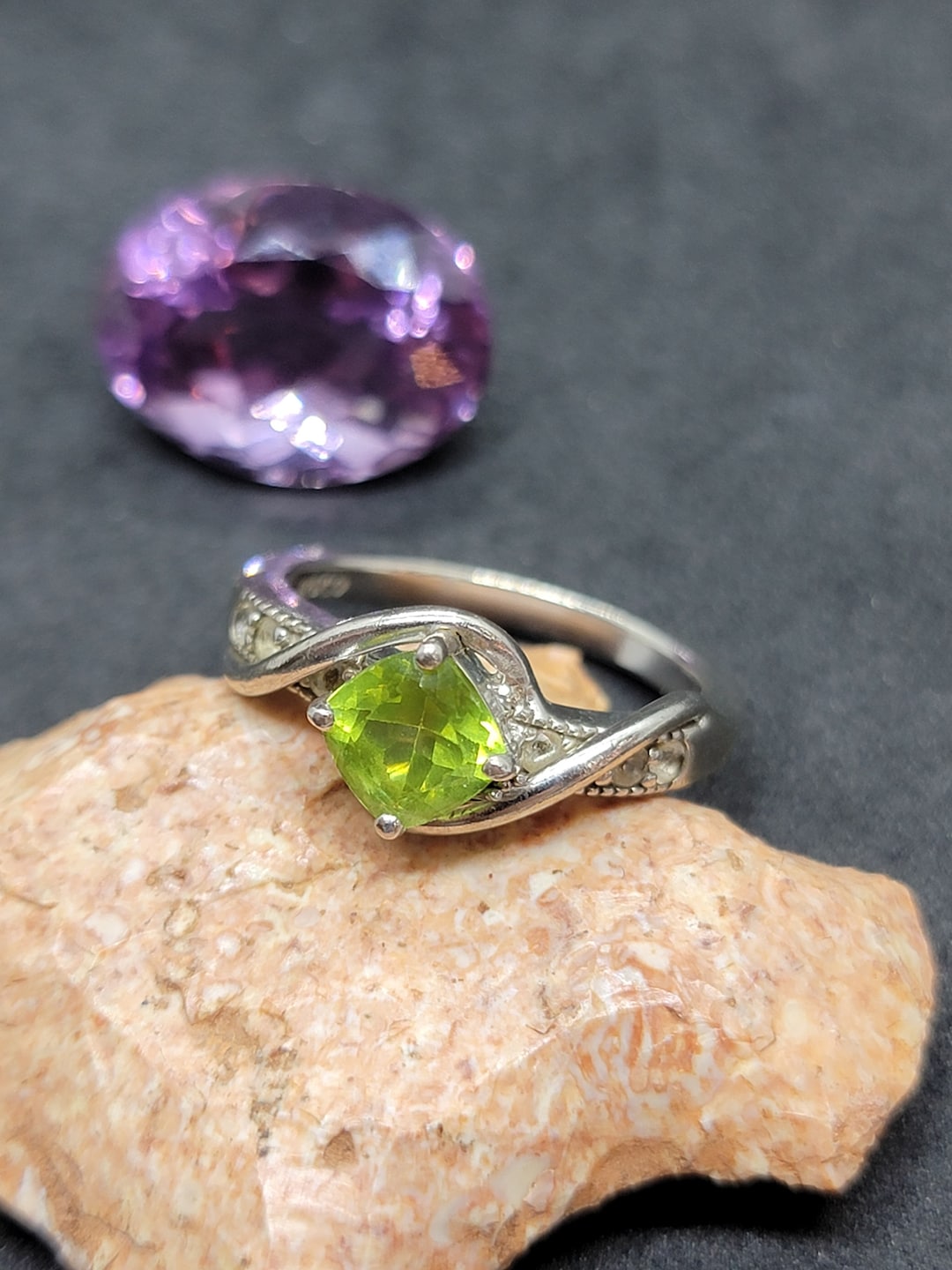 Sterling Silver 6x6mm Square Peridot With Accent Cubic Zirconia Ring - Etsy