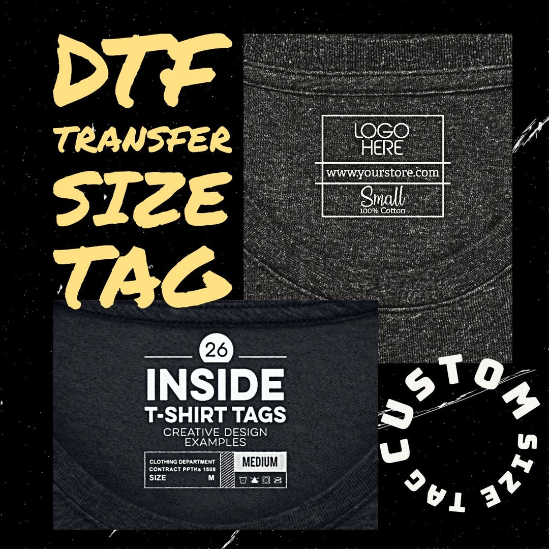 Custom Neck Labels Ready to Press / DTF Transfer Clothing Tags / DTF Size Tag / Custom DTF Size ...