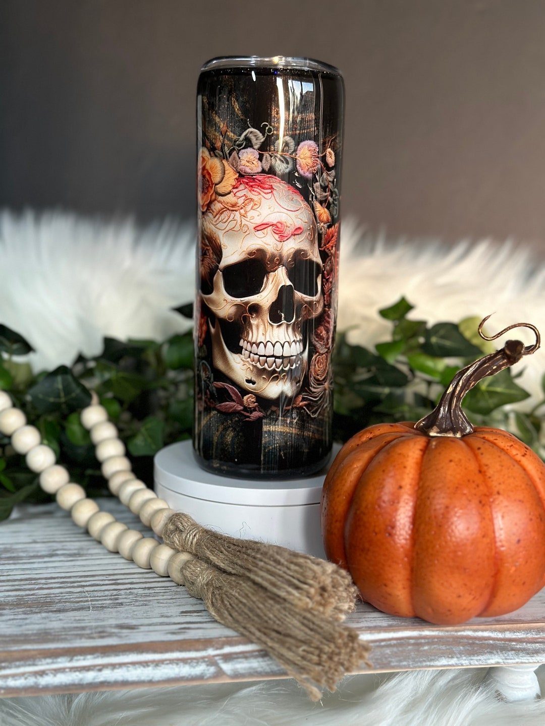 Dia De Los Muertos Inspired Double-walled 20 Oz. Tumbler With Glow-in ...