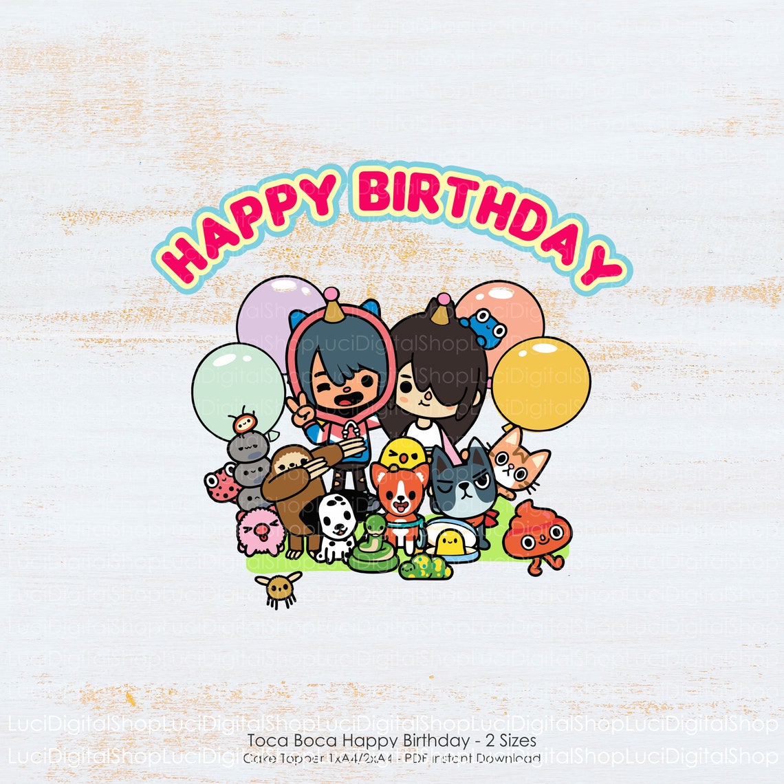 Toca Life World Pdf 2 Sizescake Topperhappy Birthday Toca Etsy
