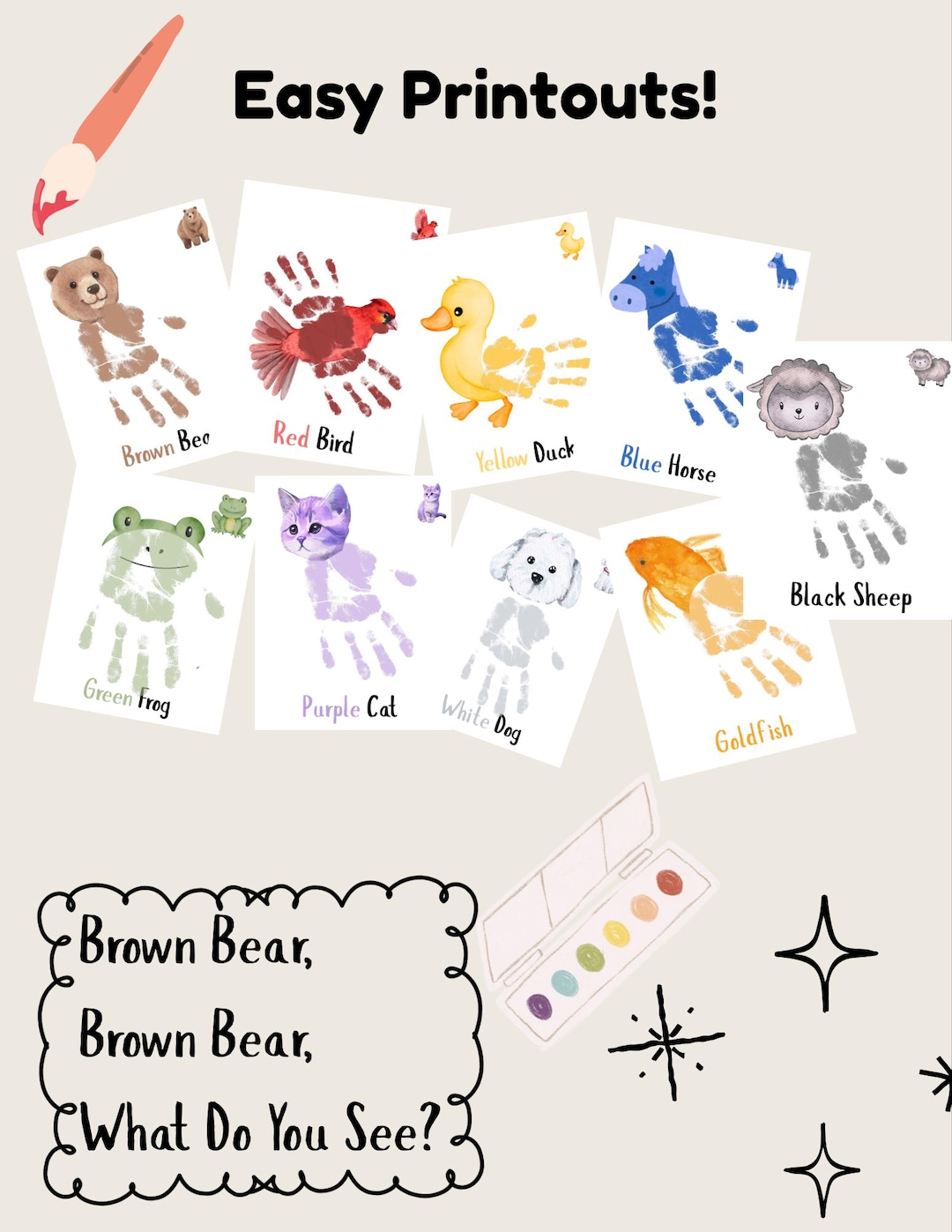 Brown Bear Handprint Craft Art Activity, Toddler, Keepsake Learning ...