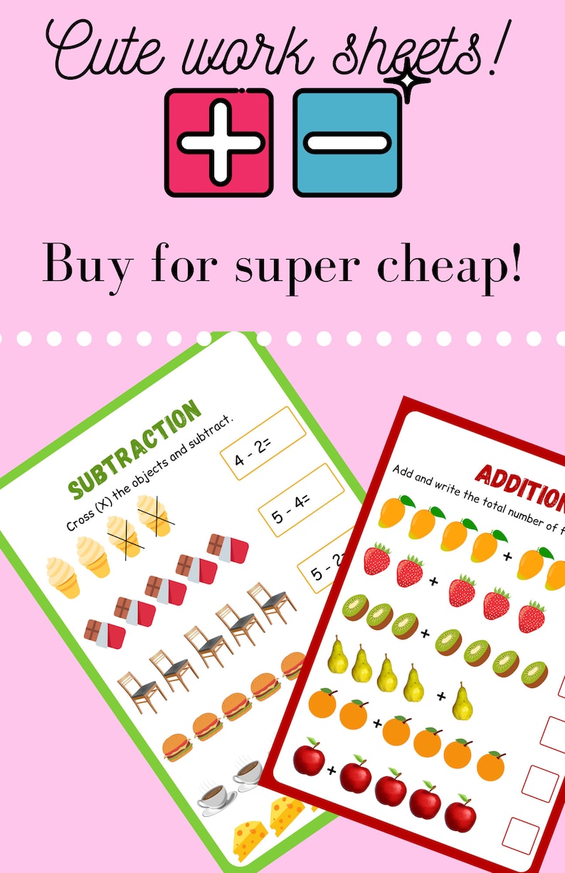 Kindergarten Math Worksheets/ Picture Addition and Subtraction ...