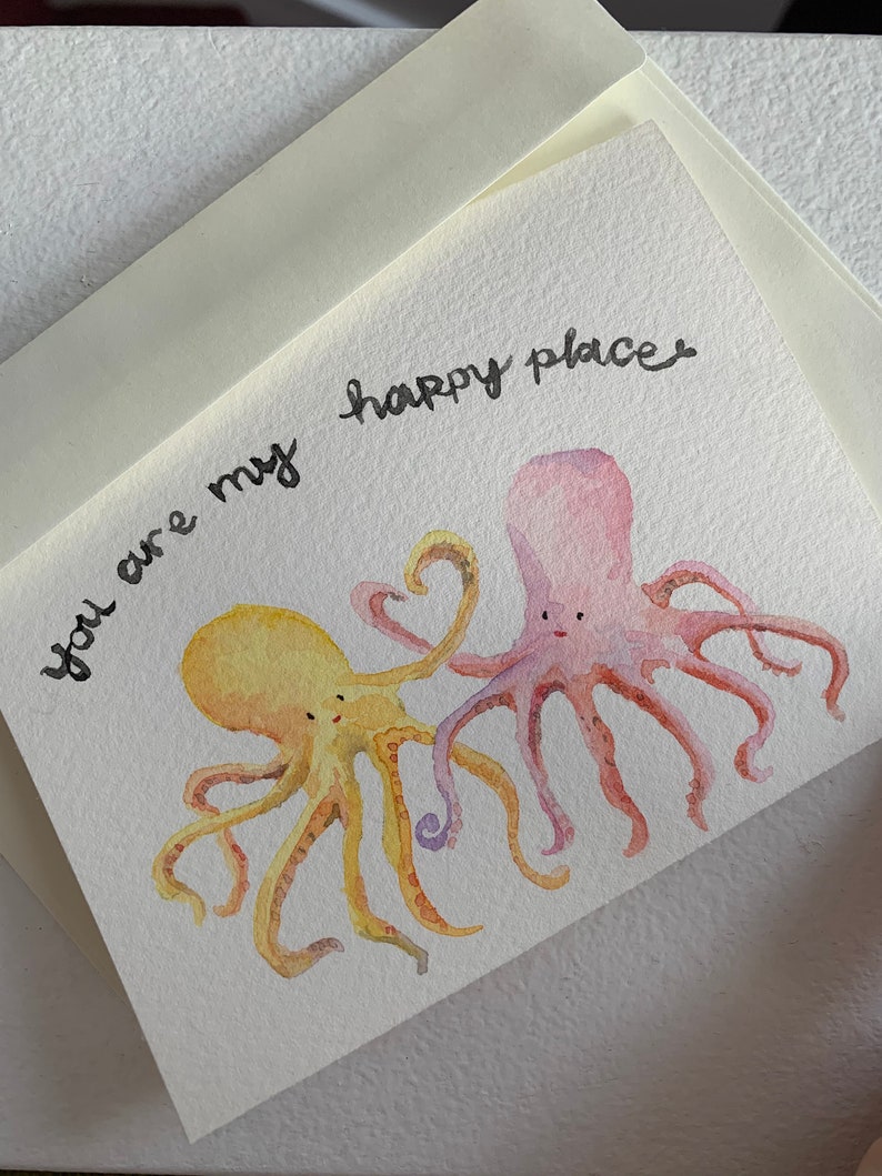 Octopus Love Custom Message Watercolor Card Handmade | Etsy